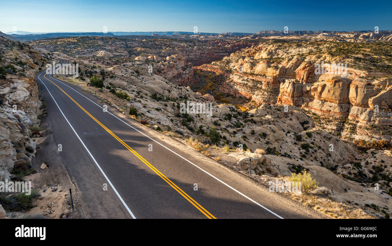 Highway 12 at The Hogback slickrock area, over Calf Creek canyon ...