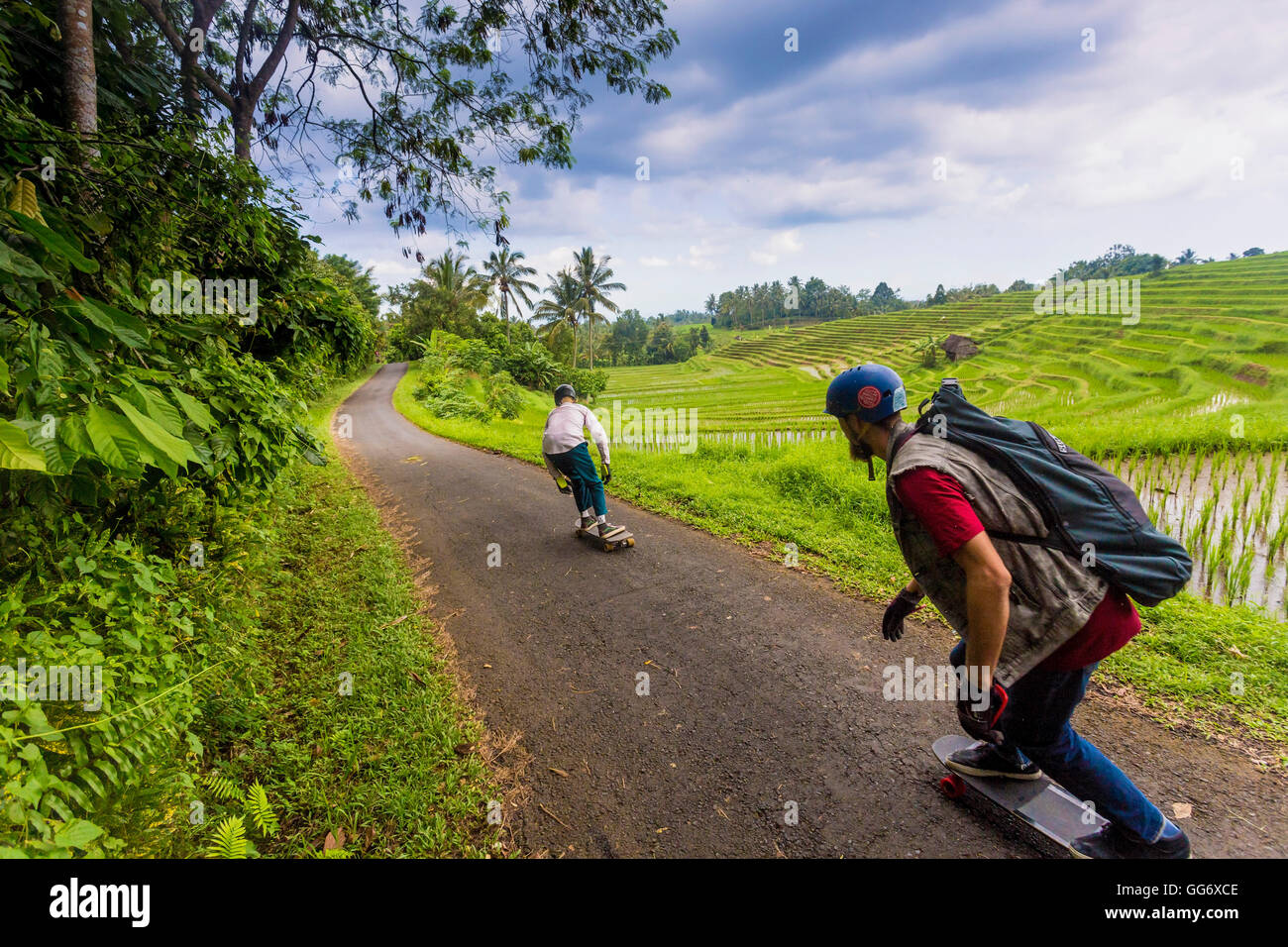 Two longboard skateboarders in action Stock Photo - Alamy