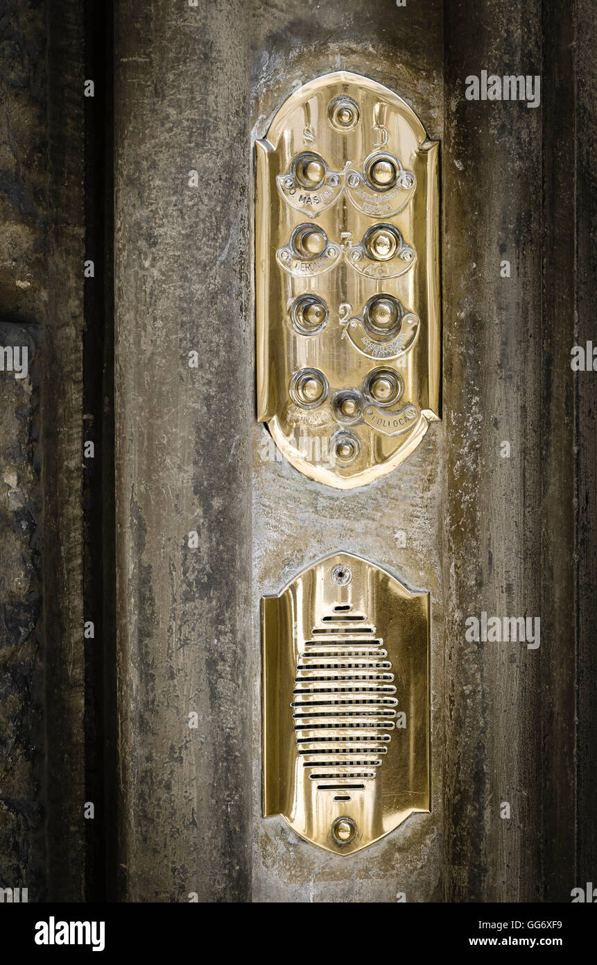Brass entry buzzer, Florence, Tuscany, Italy Stock Photo - Alamy