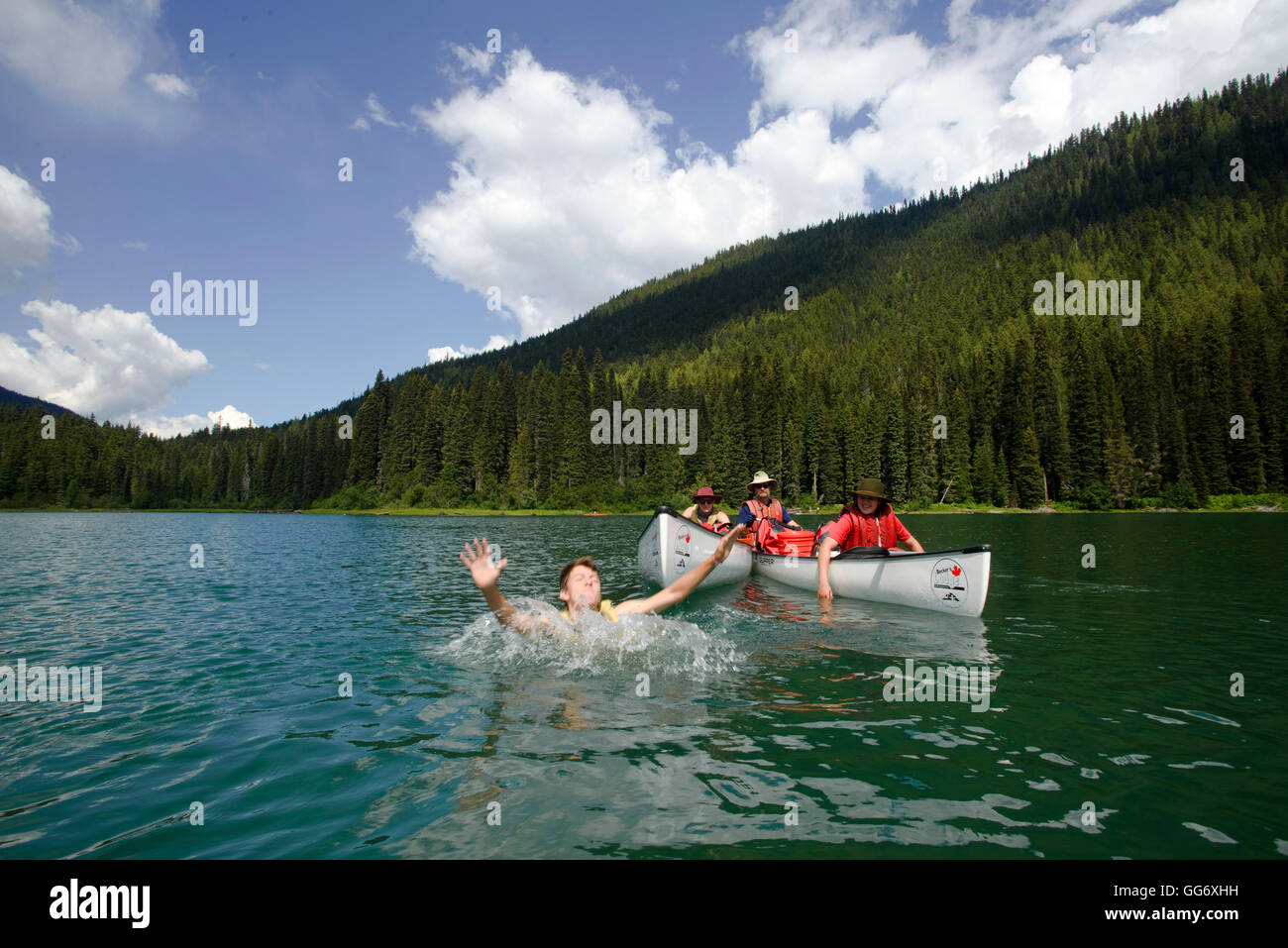 Boy Scouts canoeing on the Bowron Lakes circuit. Bowron Lakes ...