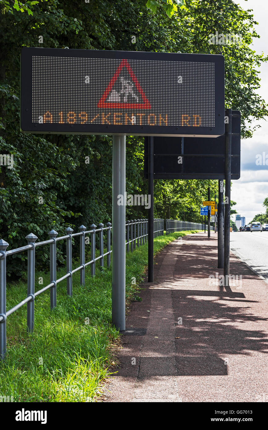 Roadworks sign on the Great North Road, Newcastle upon Tyne Stock Photo ...
