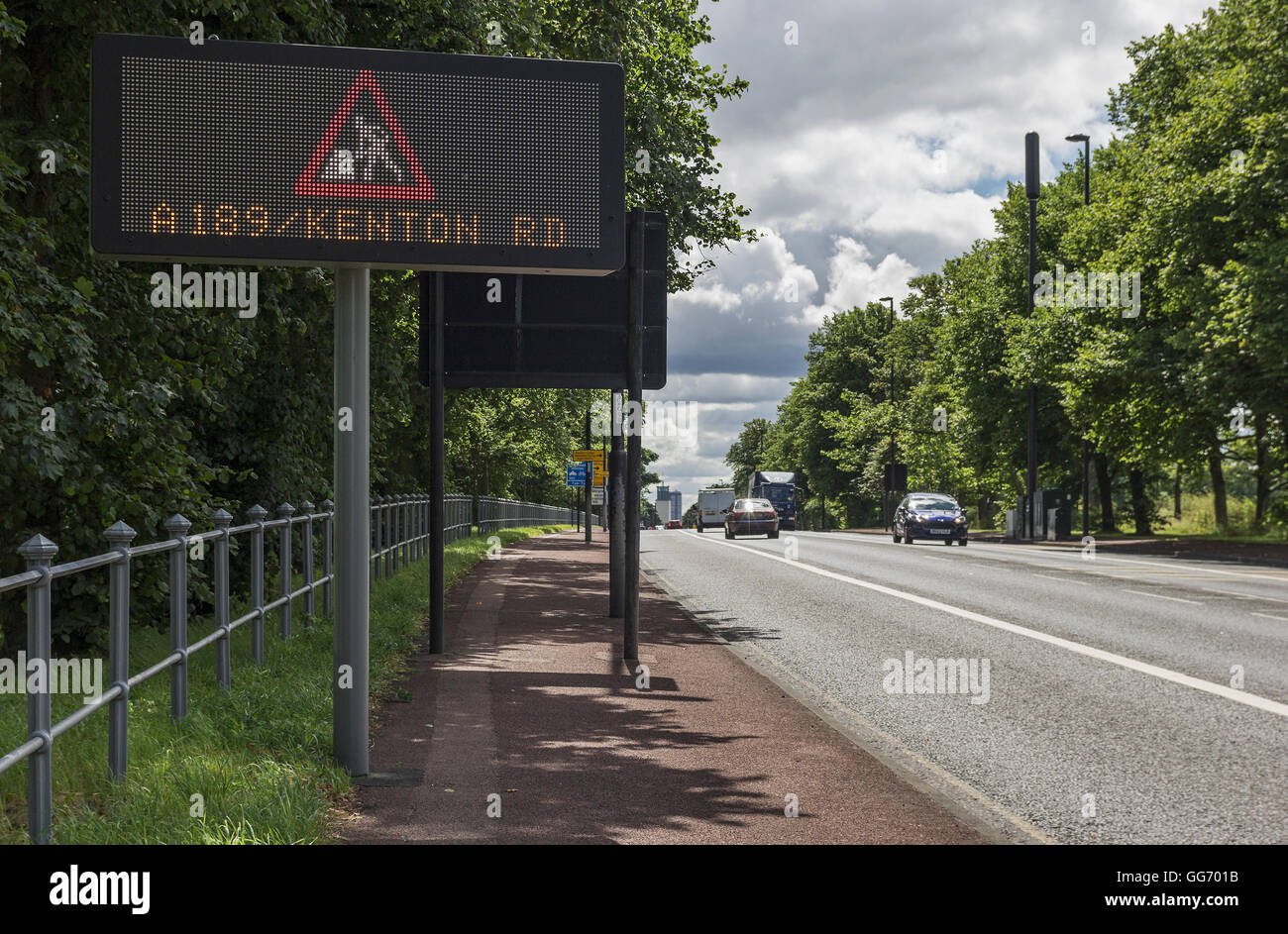 Roadworks sign on the Great North Road, Newcastle upon Tyne Stock Photo ...