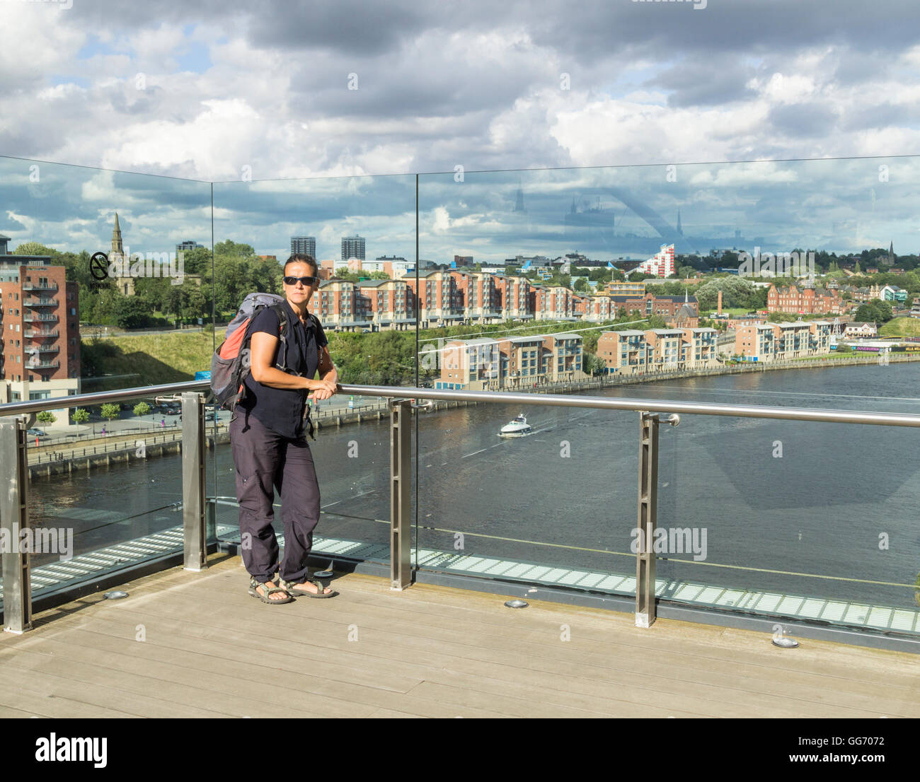 Woman on outdoor viewing platform at BALTIC Centre for Contemporary Art ...