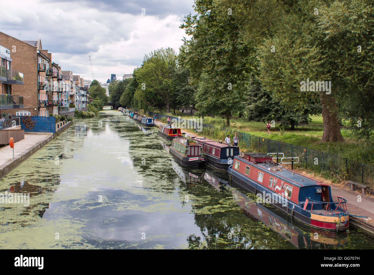 Canal and long boats Stock Photo - Alamy
