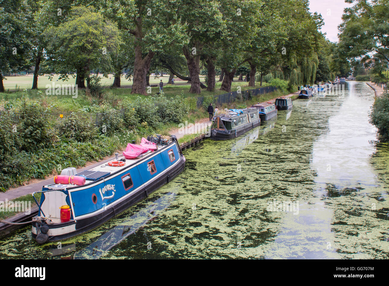 Canal and long boats Stock Photo - Alamy