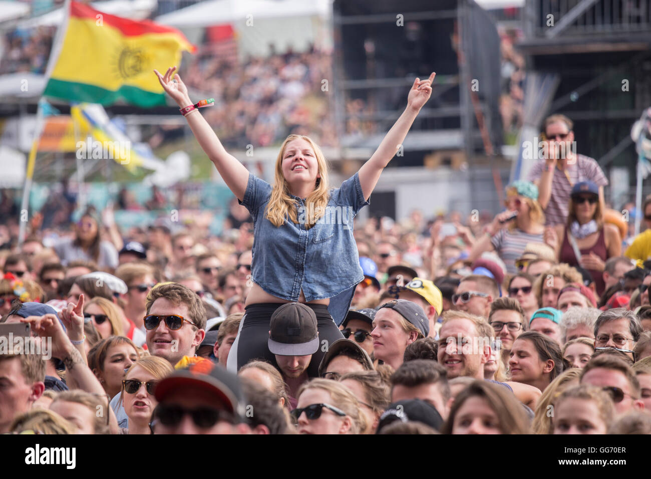 Audence at Mumford & Sons concert, live at St. Gallen Open Air Festival ...