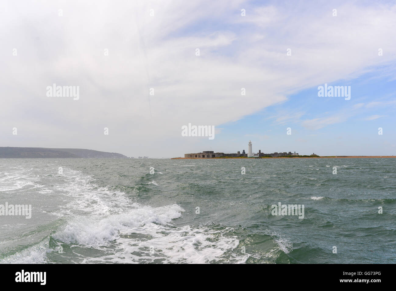 Hurst Castle and the Isle of Wight viewed from a pleasure cruise on the ...