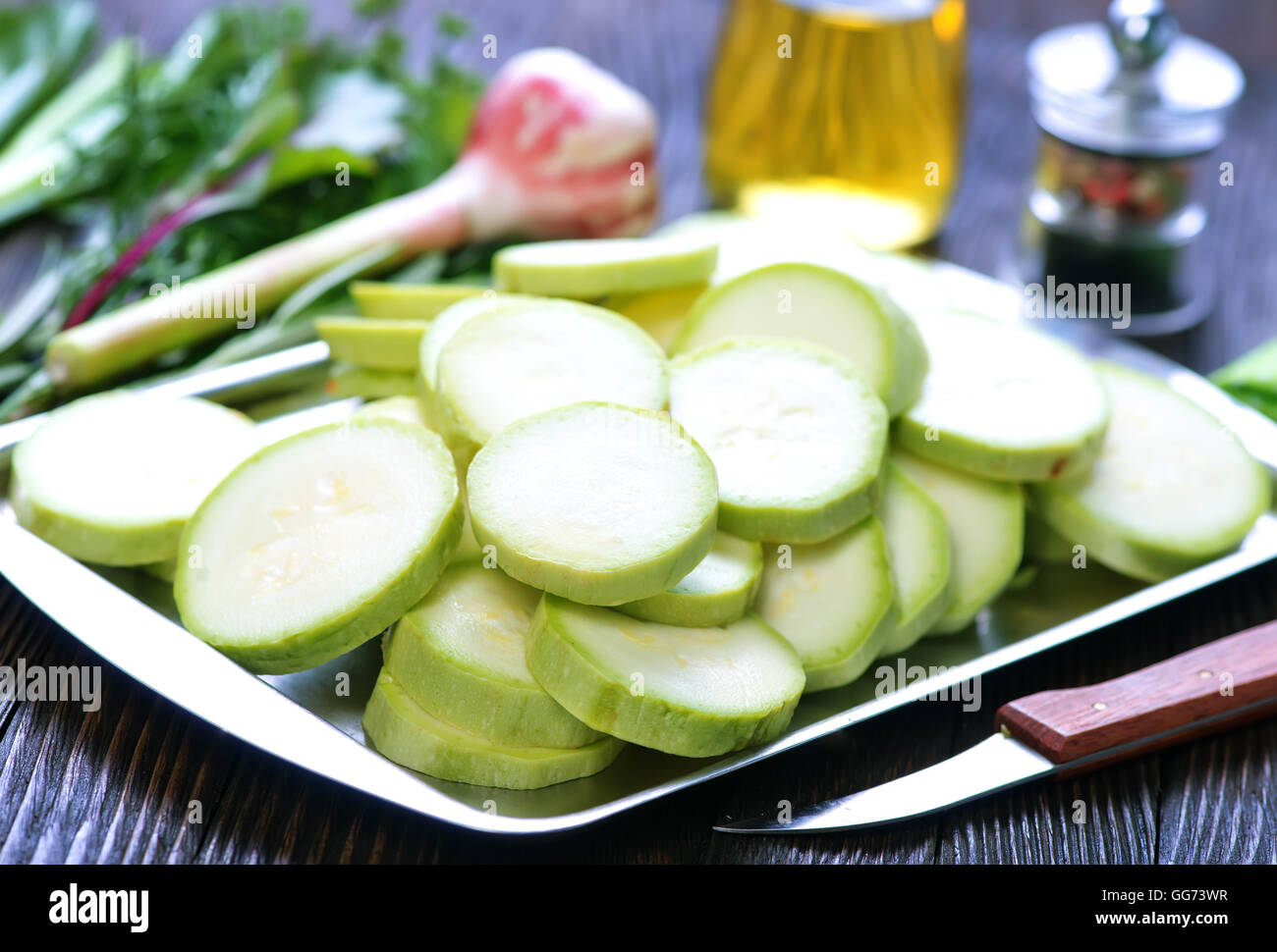raw marrow with spice on the wooden table Stock Photo - Alamy