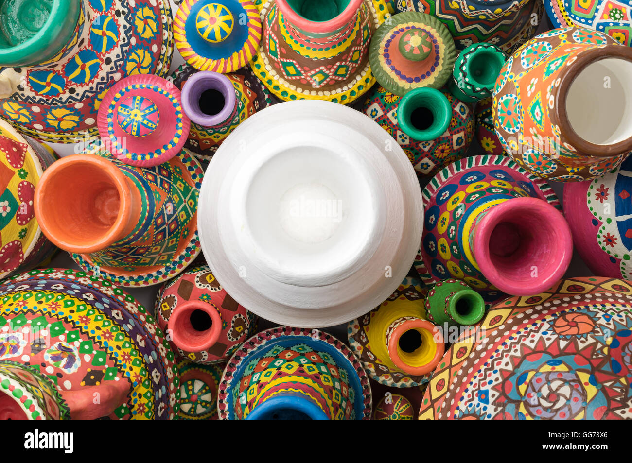 Top view showing a composition of artistic painted handcrafted colorful ...