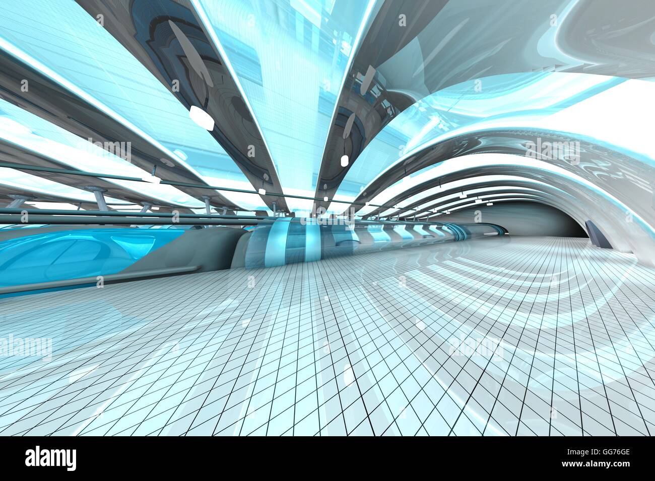 A futuristic subway or train station. 3D architecture visualization ...