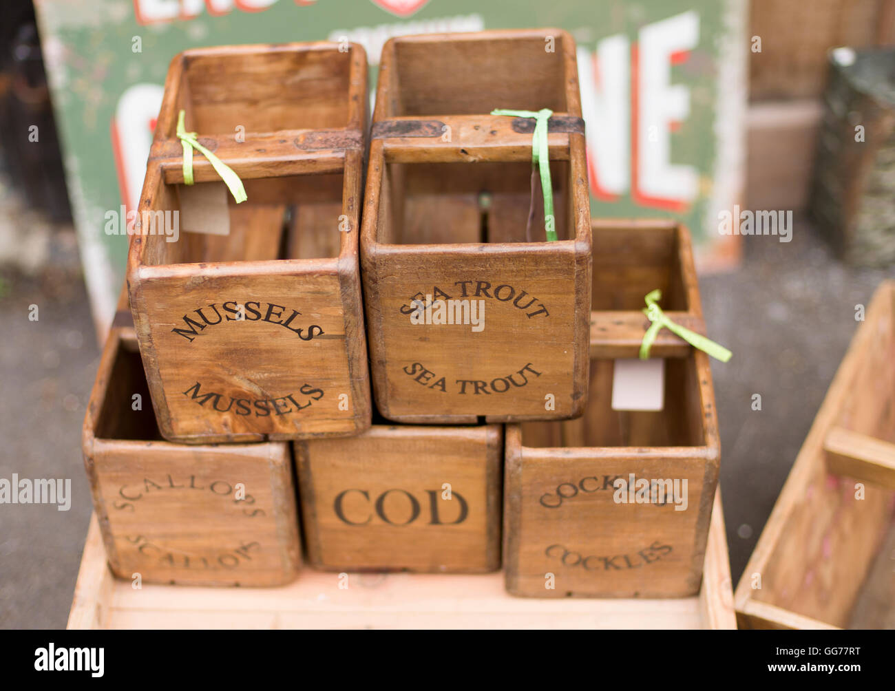 Vintage wooden fish trugs Stock Photo - Alamy