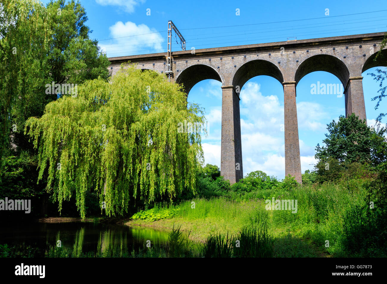Digswell Viaduct (Welwyn Viaduct) seen from the ground. It’s located ...
