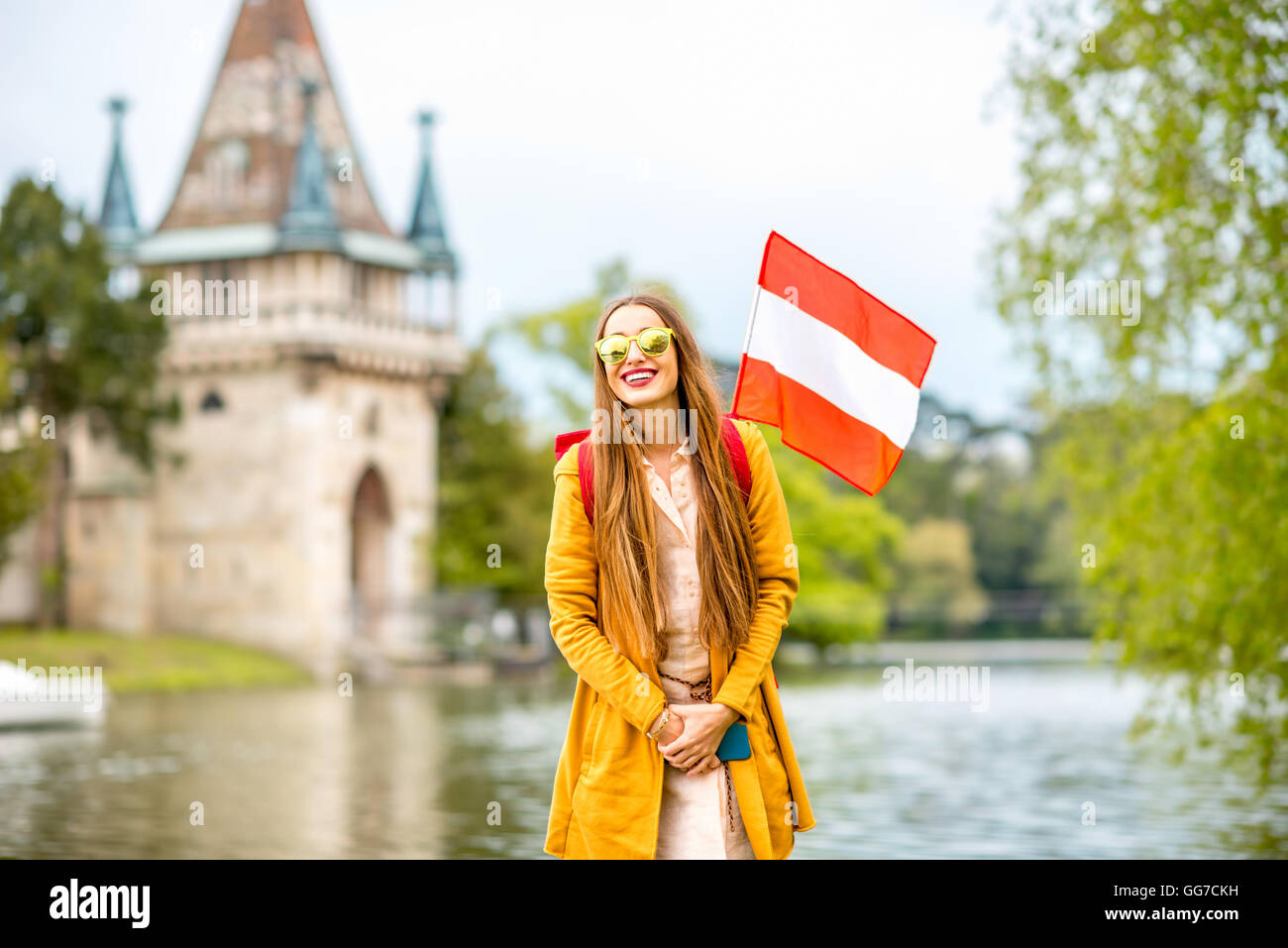 Woman traveling near the austrian castle Stock Photo - Alamy