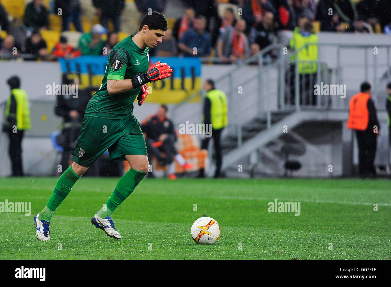 Football players are during the Europa League quarter-final return leg ...