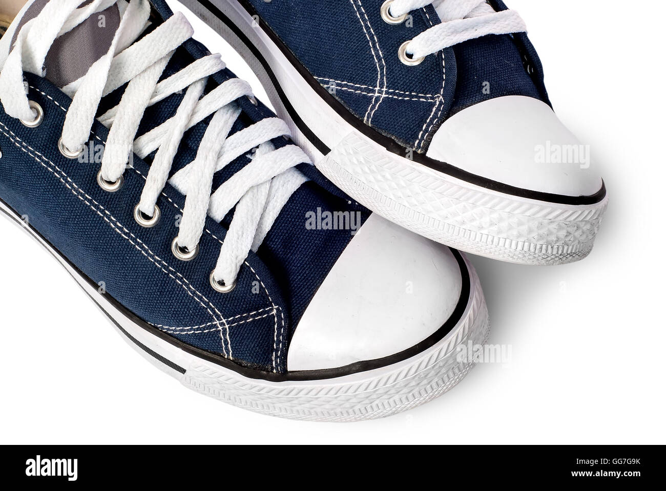 Closeup of dark blue athletic shoes isolated on white background Stock ...
