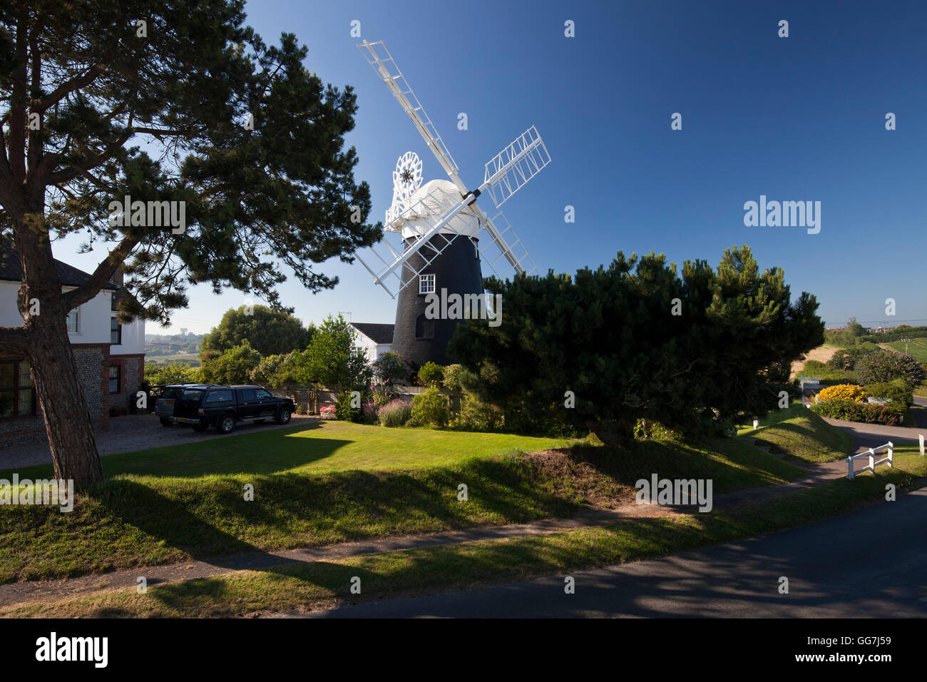 Stow Mill at Paston on England's Norfolk coast, a tower corn mill built ...