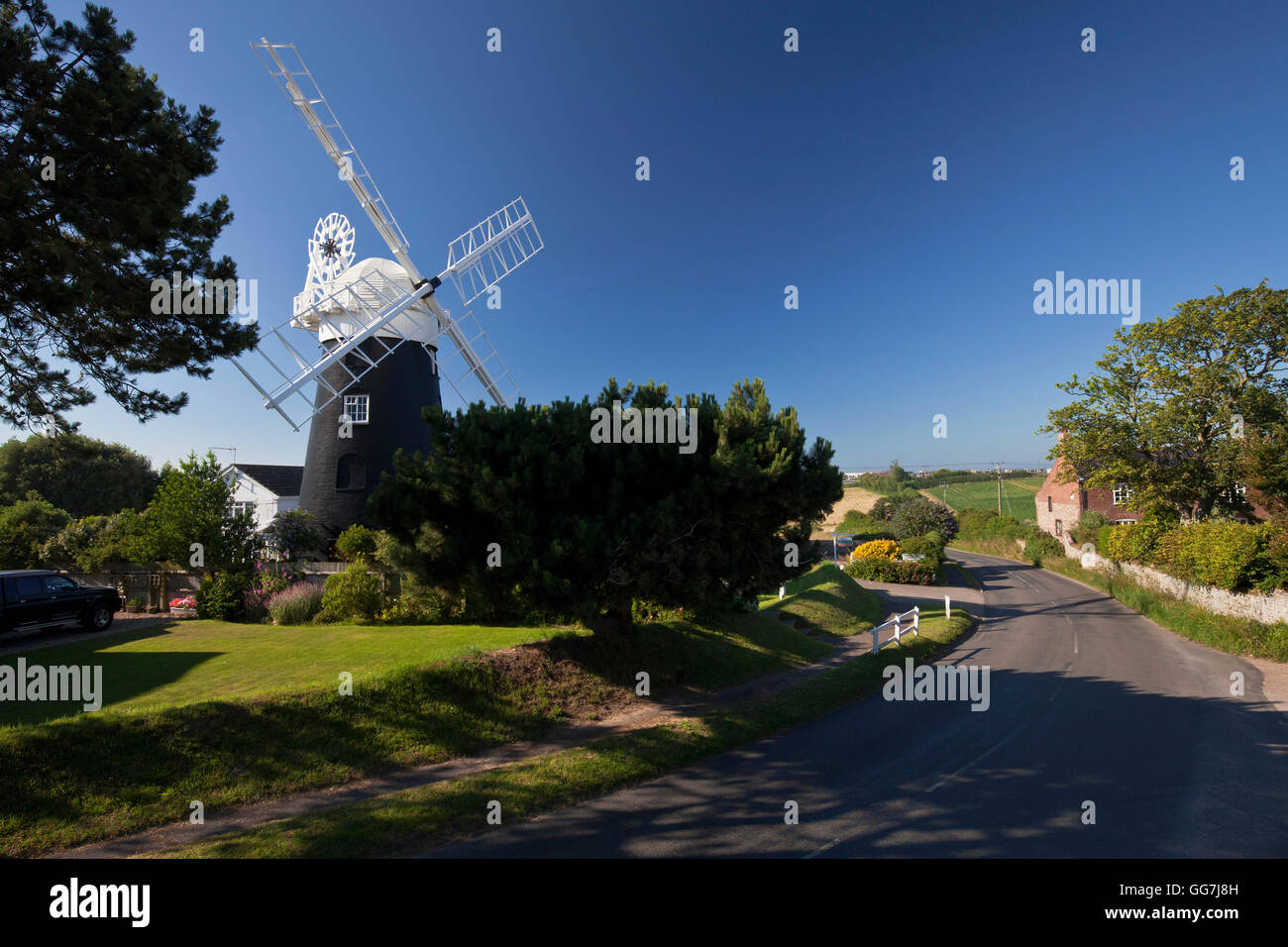 Stow Mill at Paston on England's Norfolk coast, a tower corn mill built ...