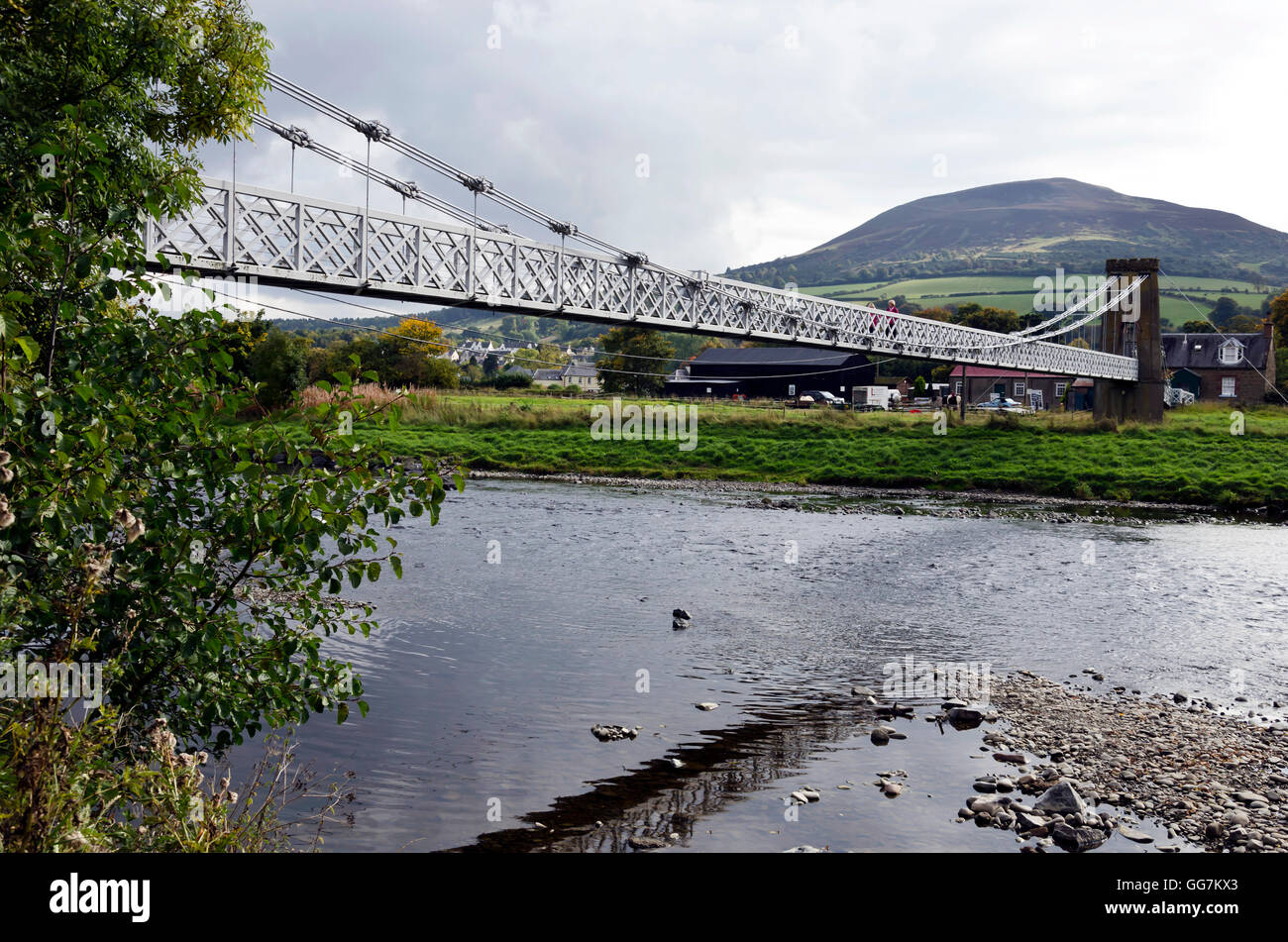 The suspension footbridge over the River Tweed at Melrose in the ...