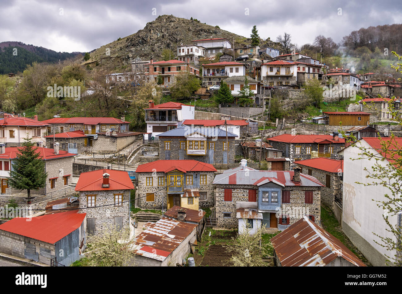 Traditional architecture in the beautiful Milia village, near Metsovo ...