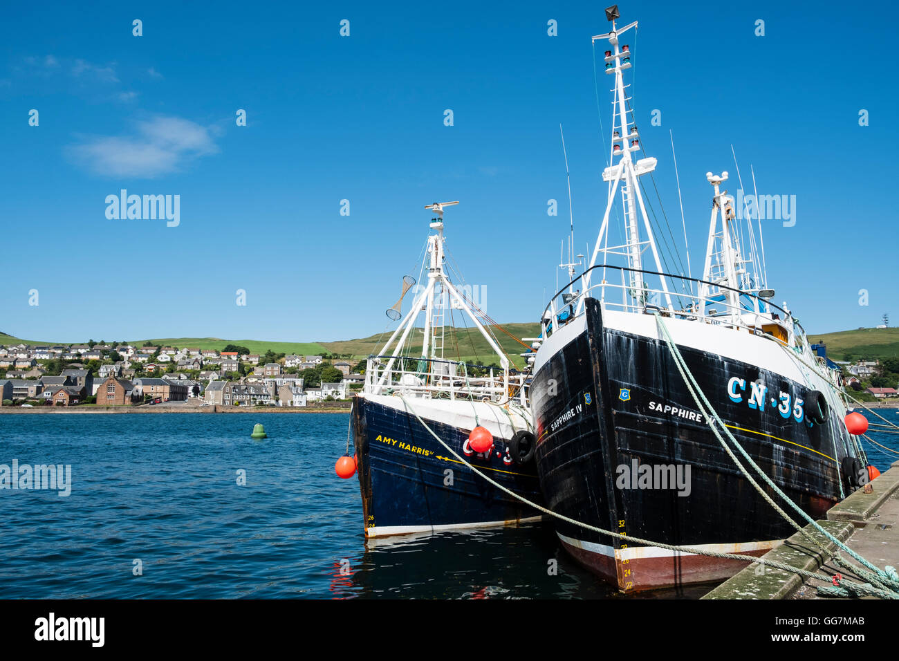 View of harbour with fishing trawlers at Campbeltown on Kintyre ...