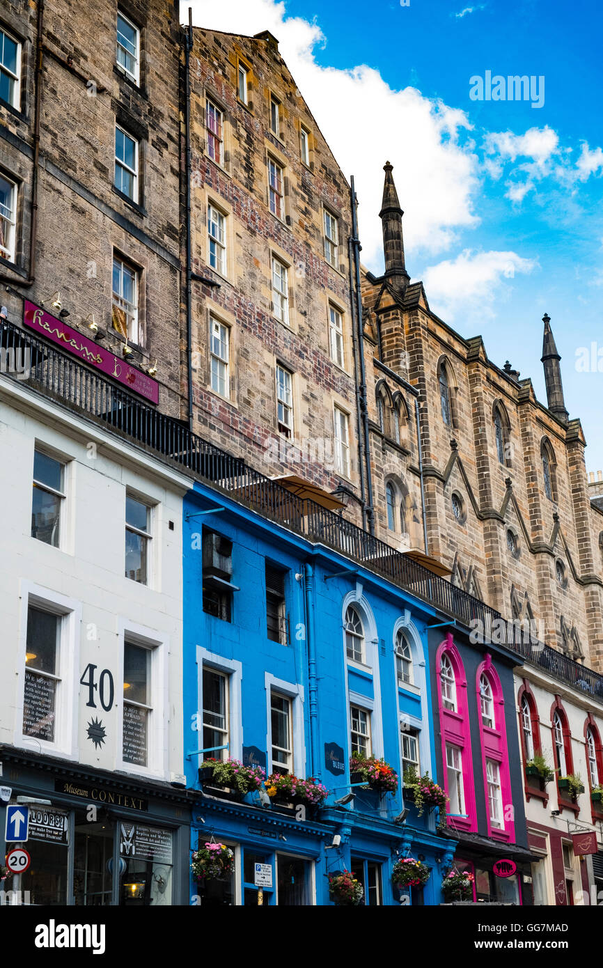 View of colourful shops on historic Victoria Street in the Old Town of ...