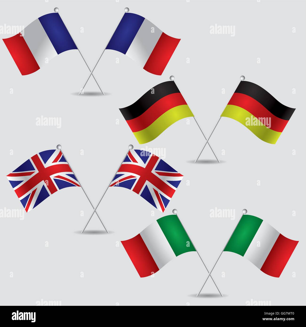 a lot of flags of france, germany, united kingdom and italy in grey ...