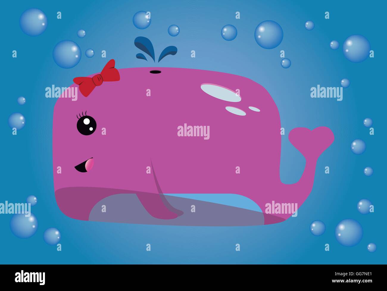 a happy pink whale on a blue background with bubbles Stock Vector Image ...