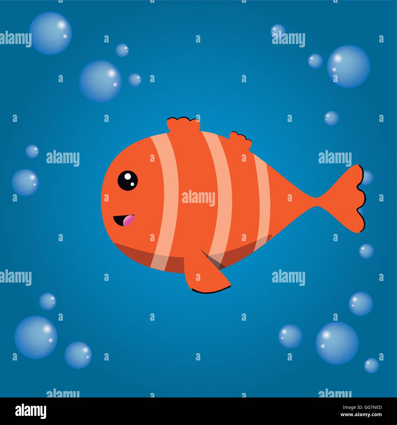 a happy orange fish on a blue background with text Stock Vector Image ...