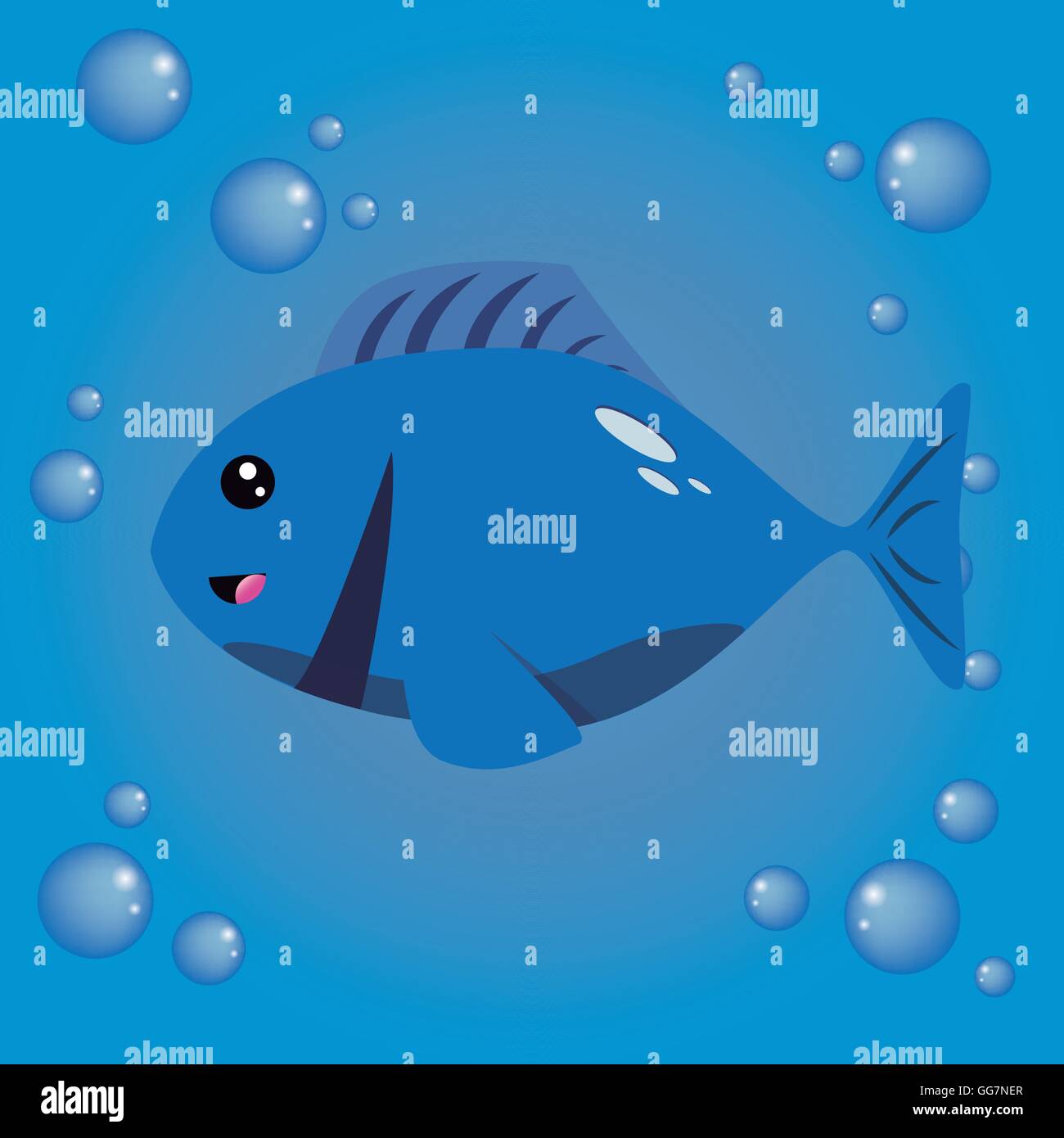 a happy blue fish on a blue background with bubbles Stock Vector Image ...