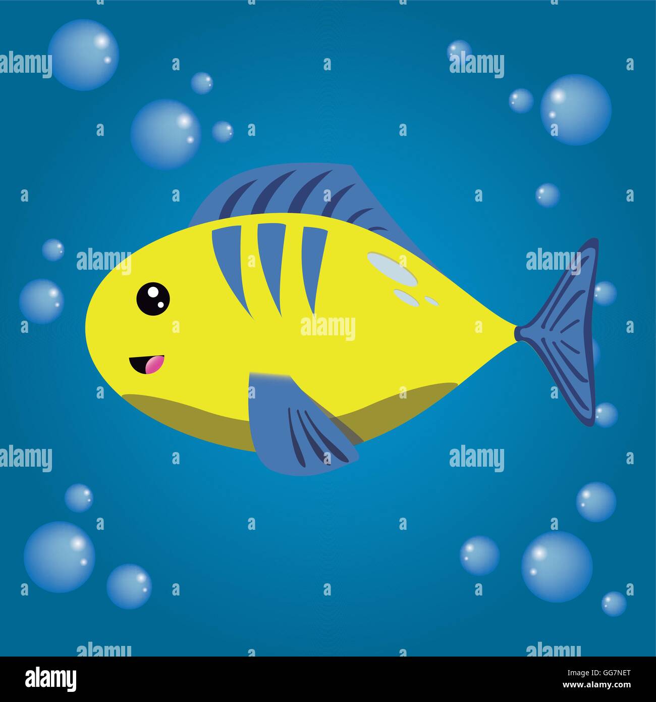 a happy yellow fish on a blue background with bubbles Stock Vector ...