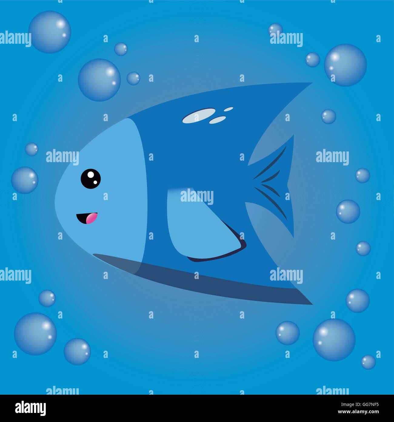 a happy blue fish on a blue background with bubbles Stock Vector Image ...