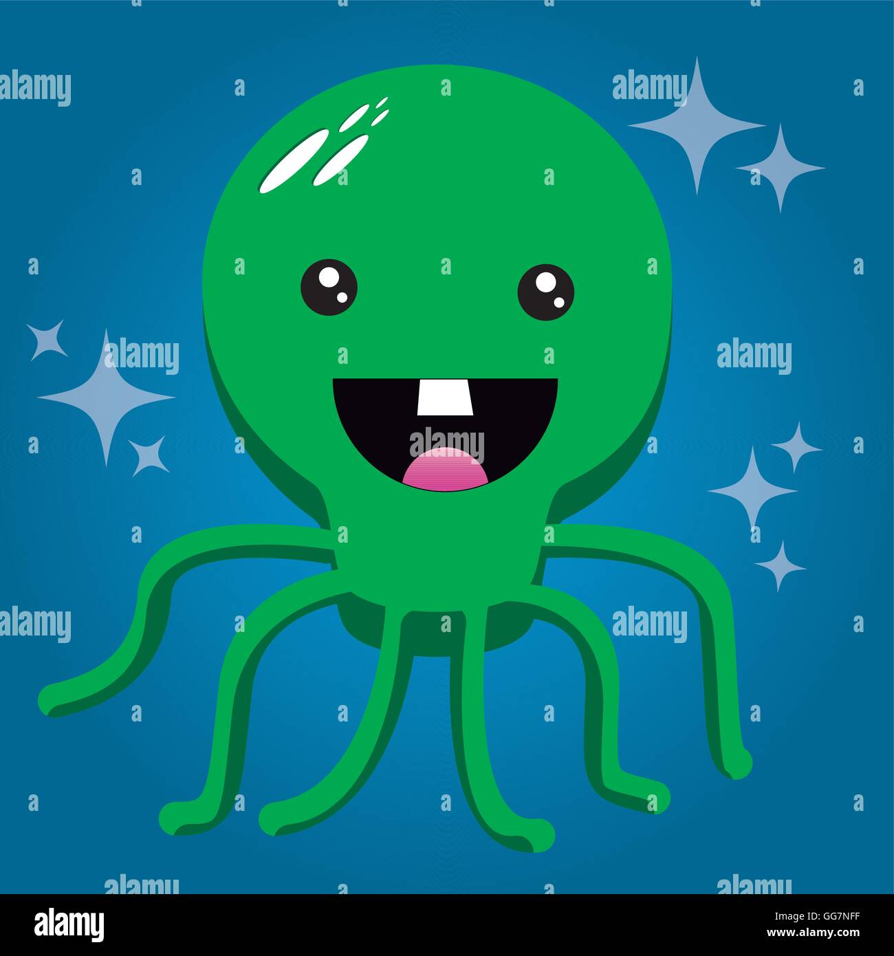 a happy green octopus on a blue background Stock Vector Image & Art - Alamy