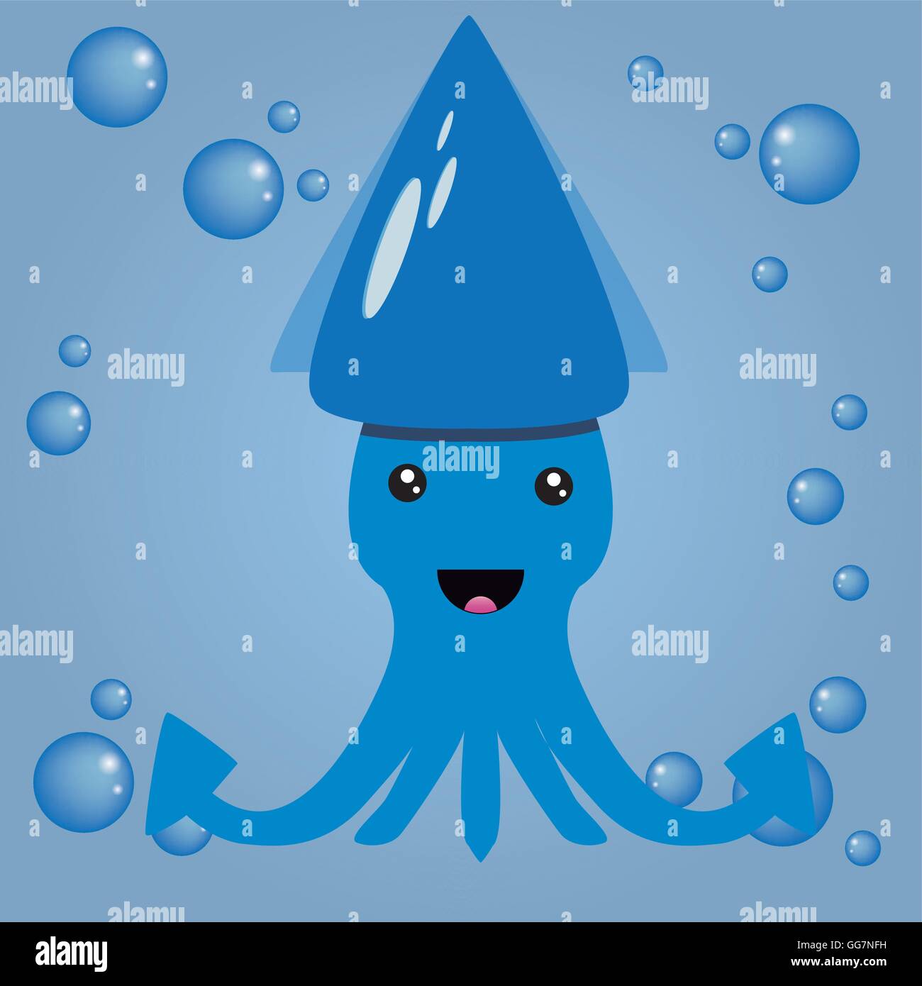 a happy blue squid on a blue background with bubbles Stock Vector Image ...
