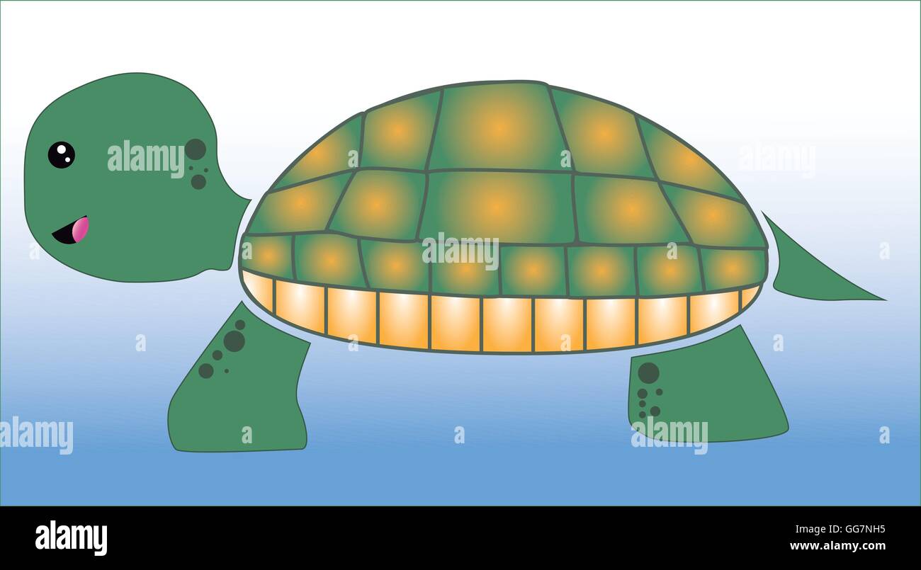 an isolated happy green turtle on a blue background Stock Vector Image ...