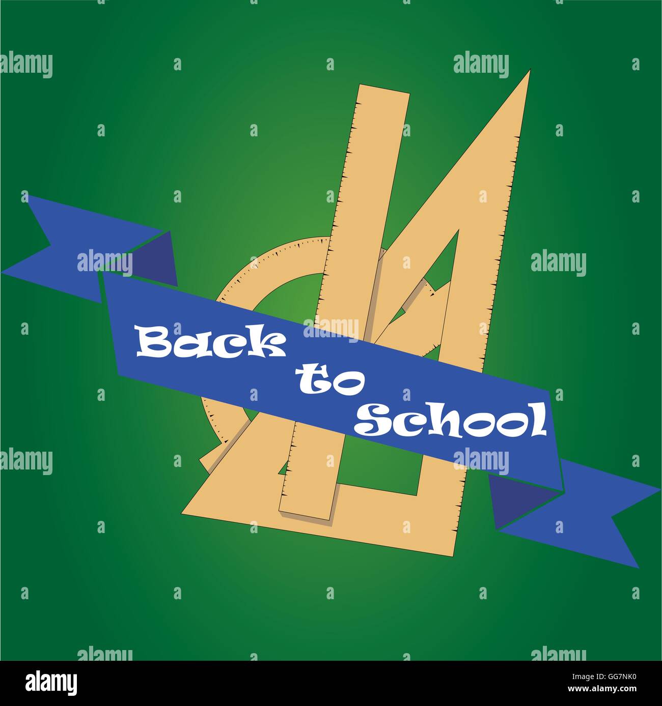 a set of rulers and a blue ribbon with text on a green background Stock ...