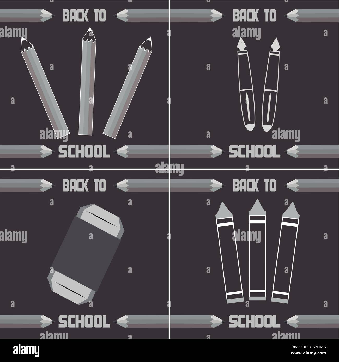 a set of grey backgrounds with text and different school supplies Stock ...