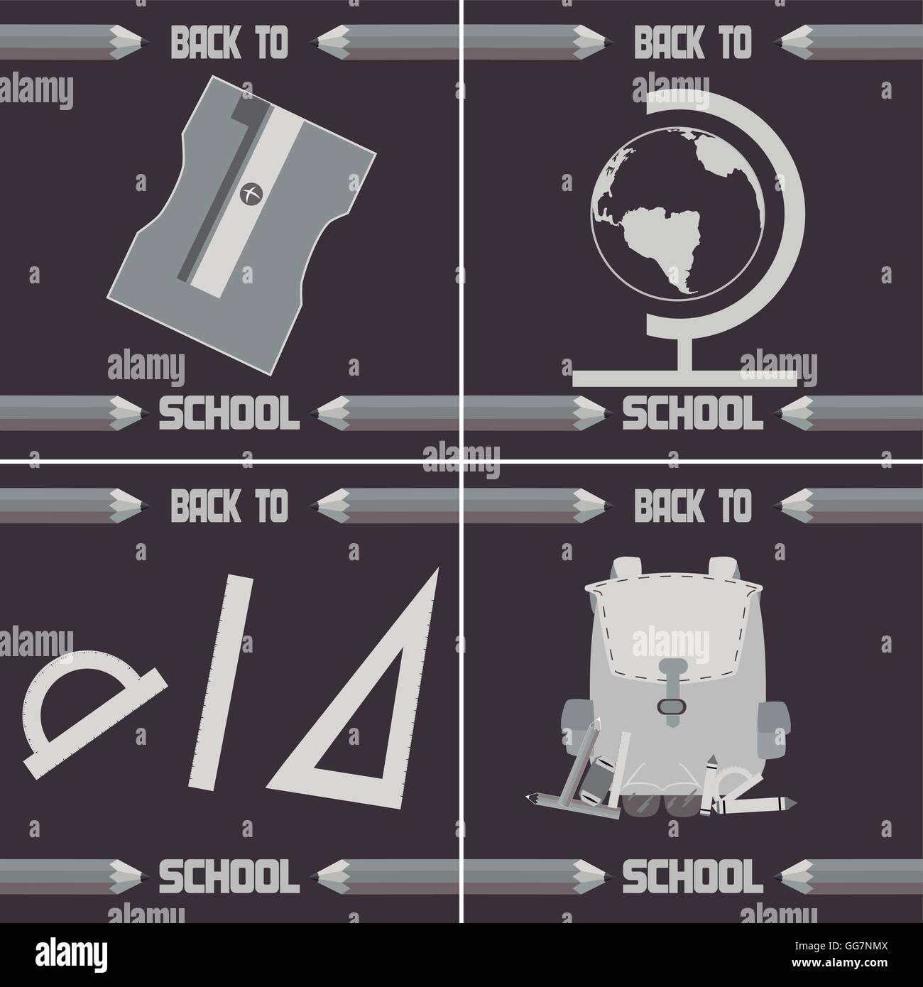 a set of grey backgrounds with text and different school supplies Stock ...