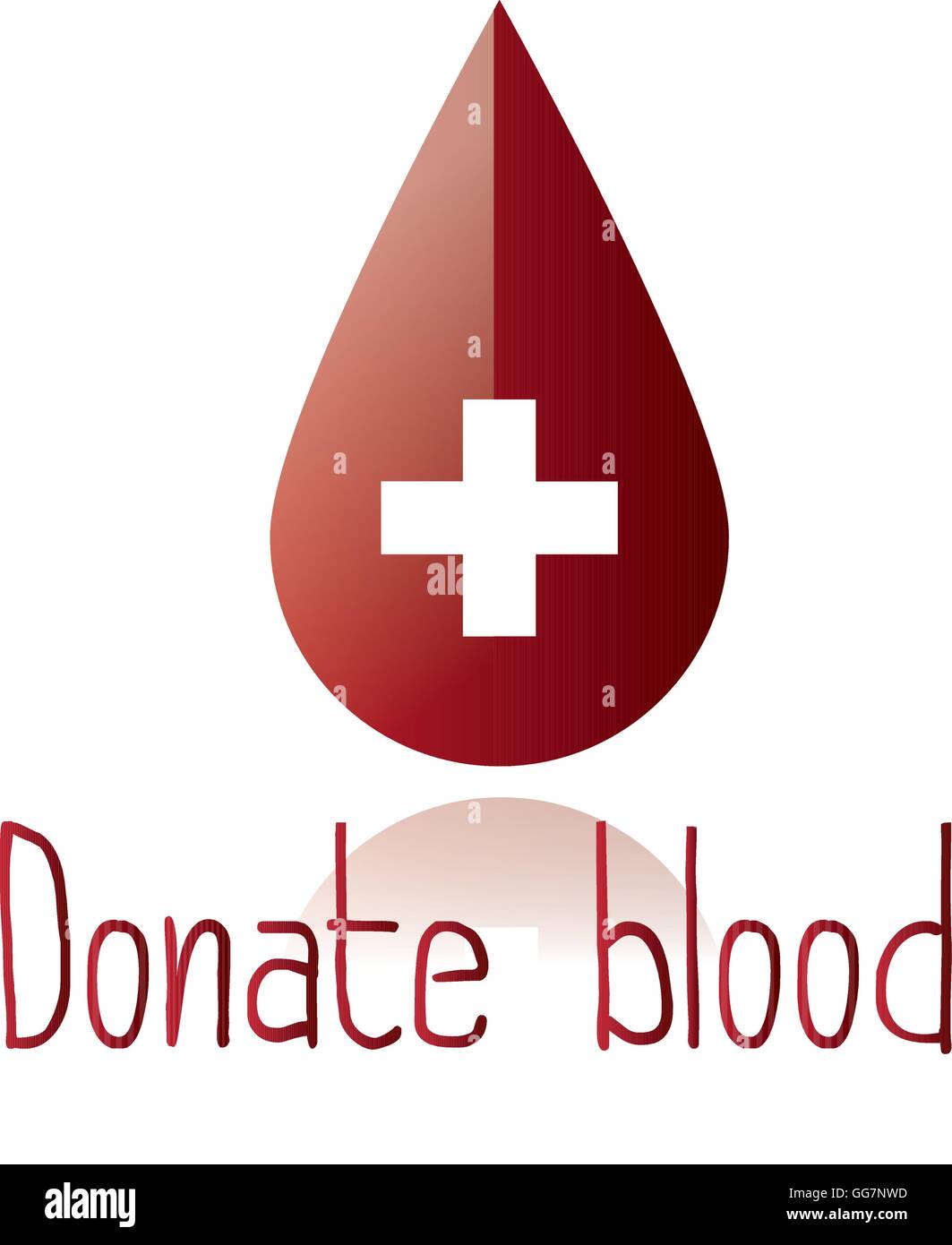 an isolated drop of blood with a white cross and text on a white ...