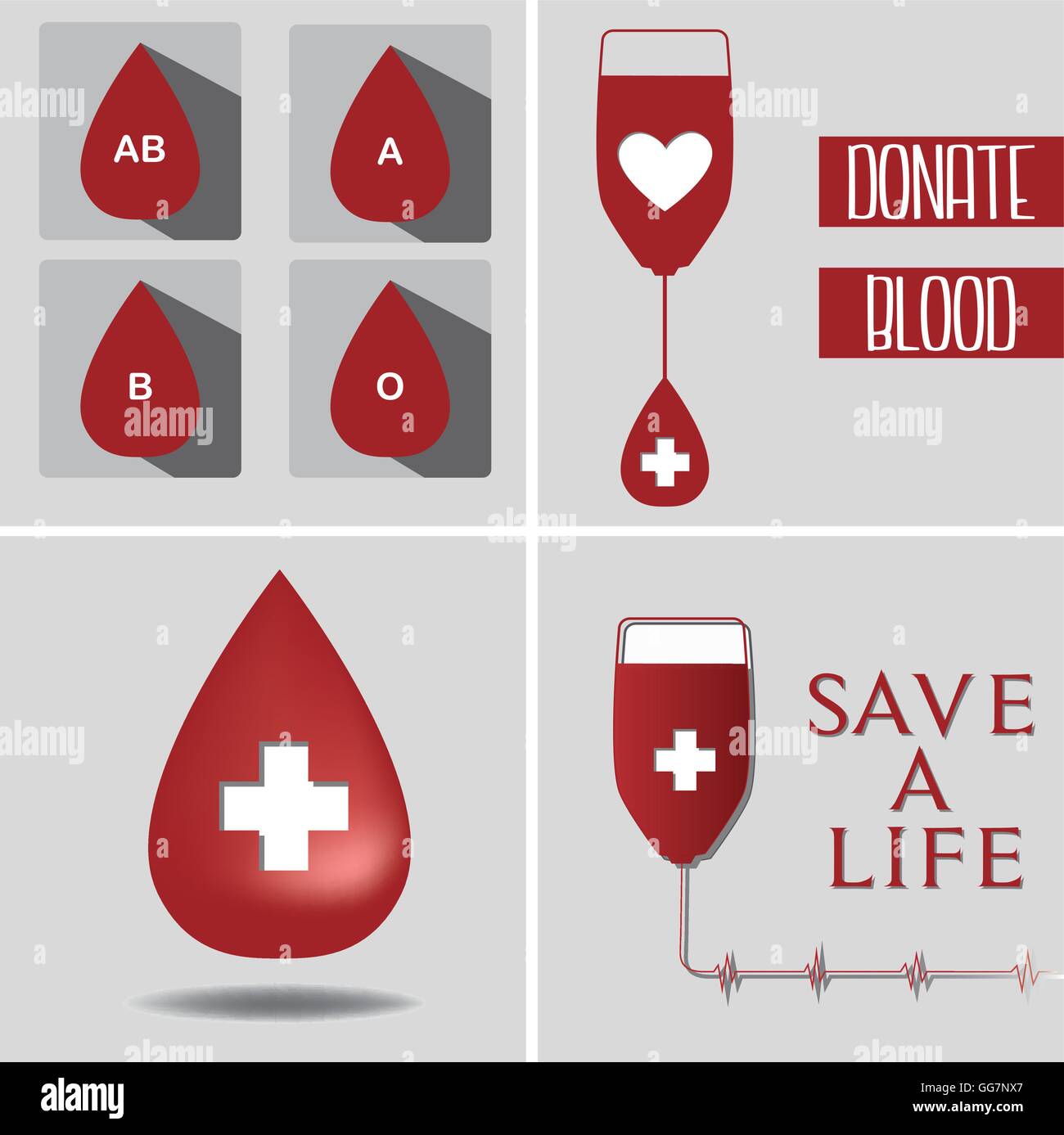 a set of grey backgrounds with drops of blood, text and bags of blood ...
