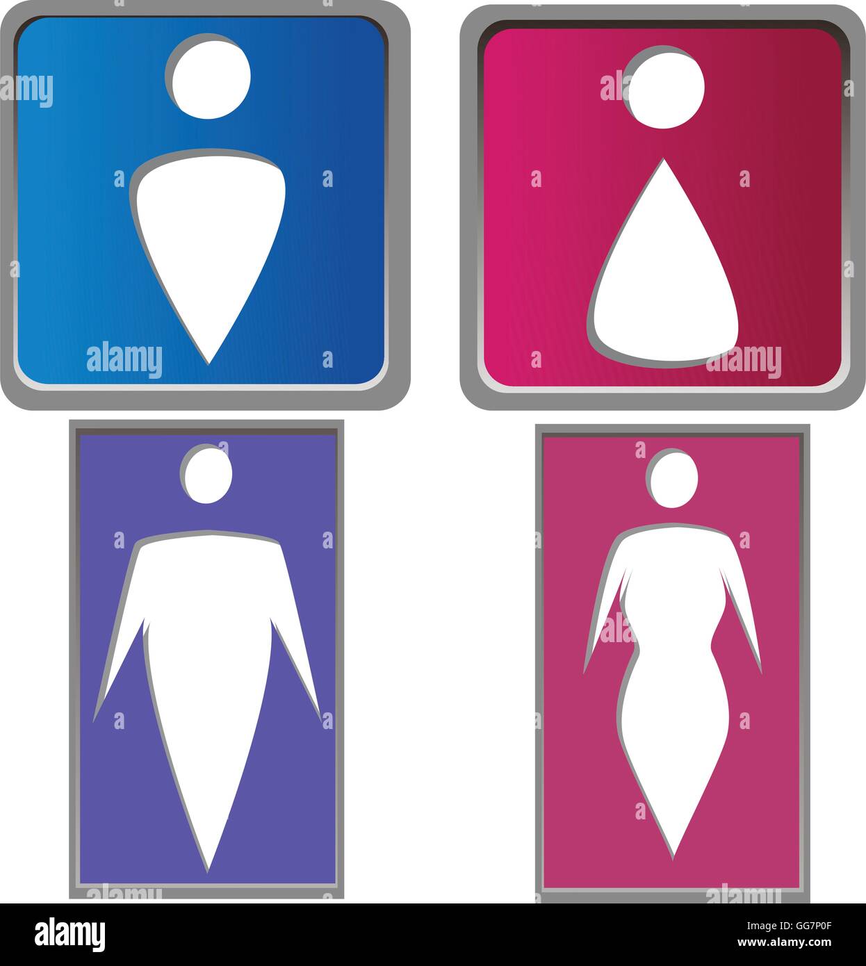 a set of bathroom signals with white silhouettes of both women and men ...