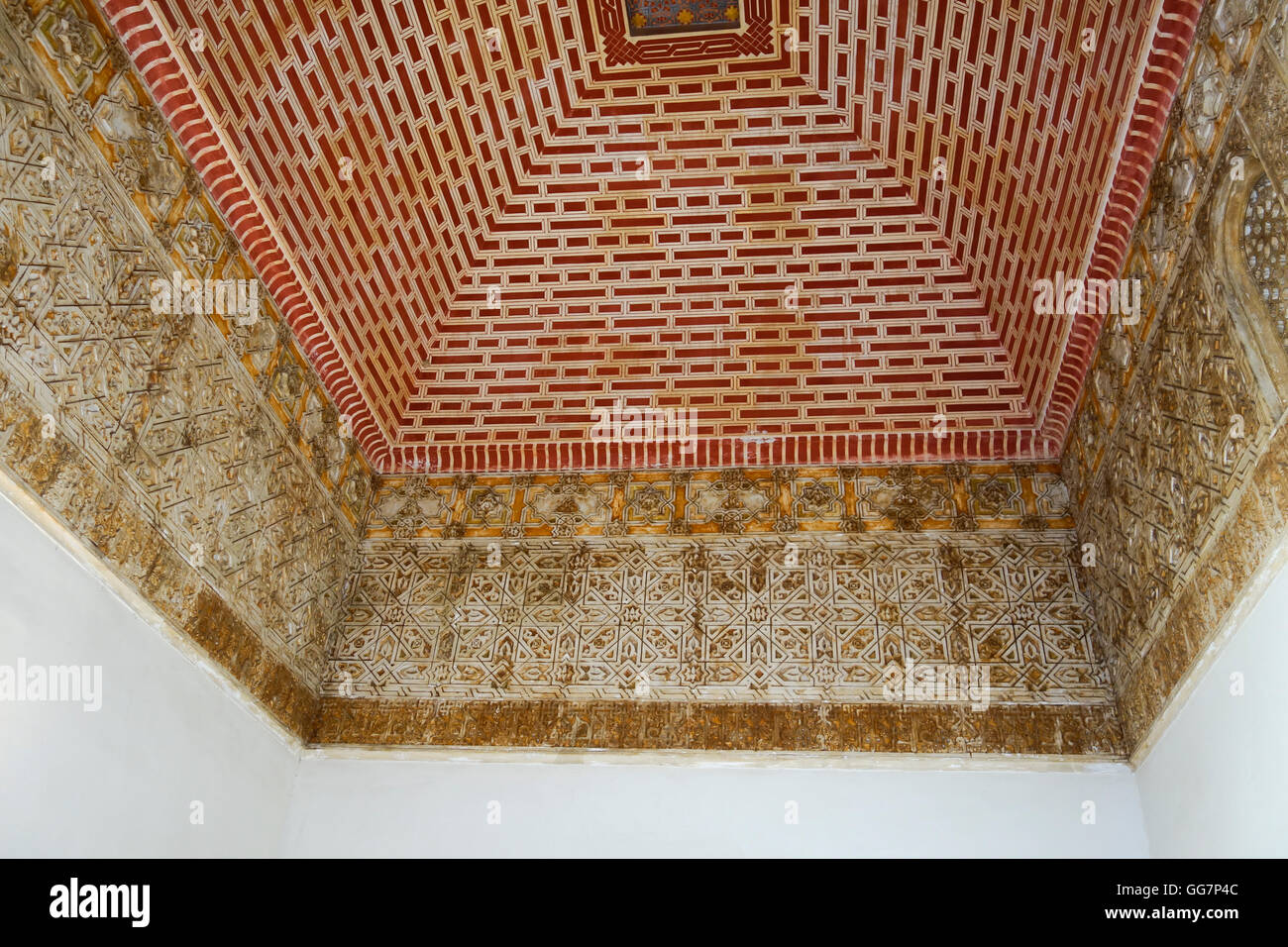 Decorative moorish ceiling in the Alcazaba, Malaga, Andalusia, Spain ...