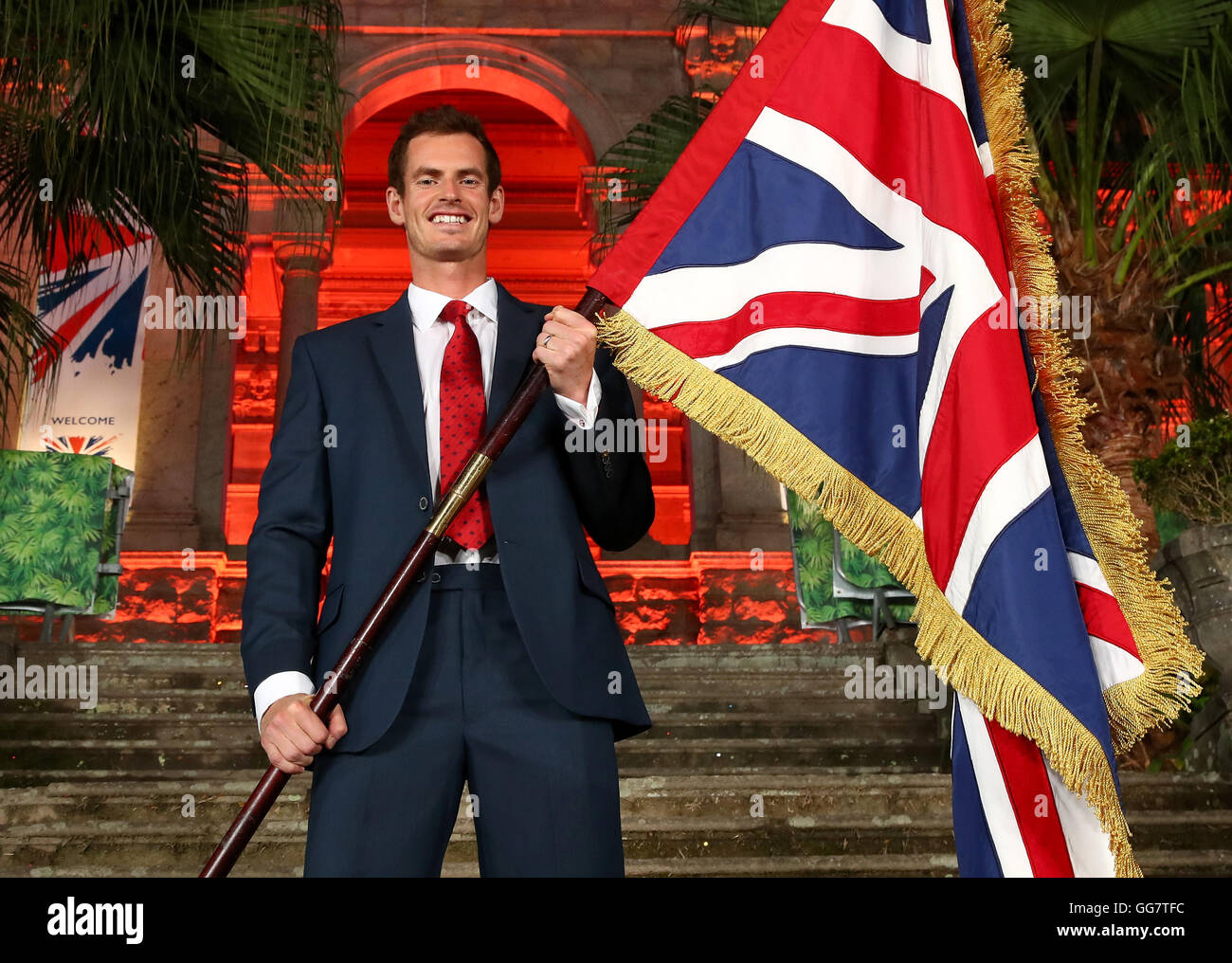 tennis player Andy Murray of Great Britain is announced as the flag ...