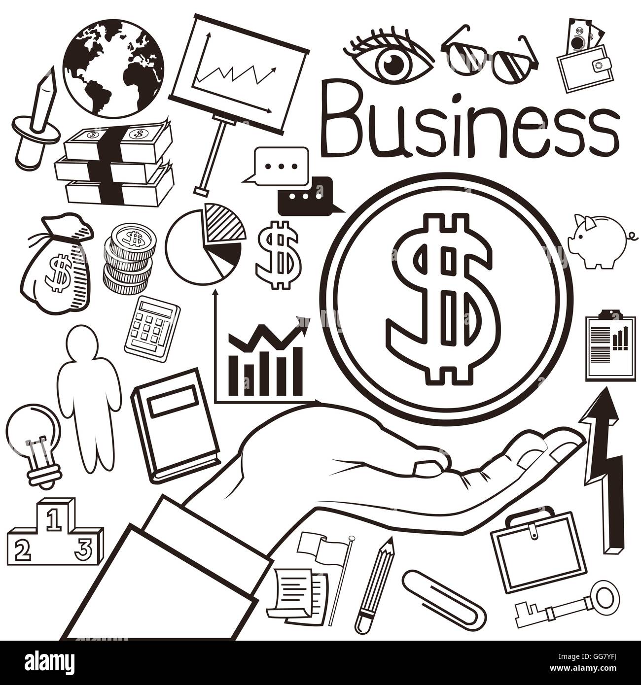 Business hand and icon set. Business. Vector graphic Stock Vector Image ...