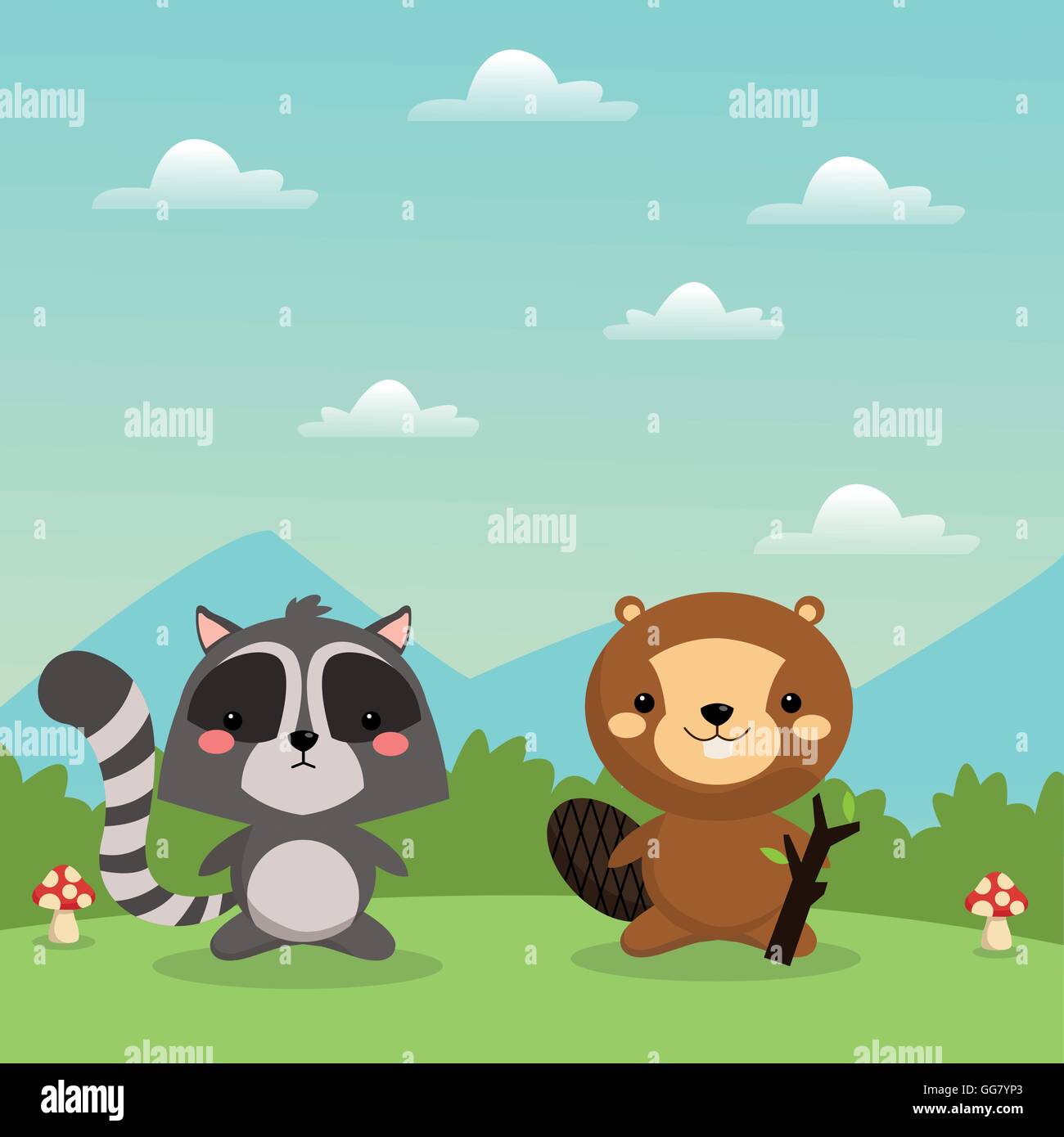 Beaver and raccoon cartoon icon. Woodland animal. Vector graphic Stock ...