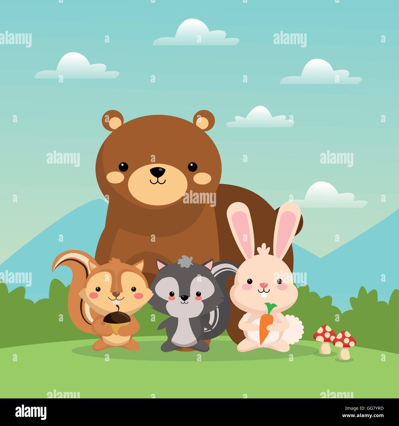 Bear squirrel rabbit and skunk cartoon icon. Vector graphic Stock ...