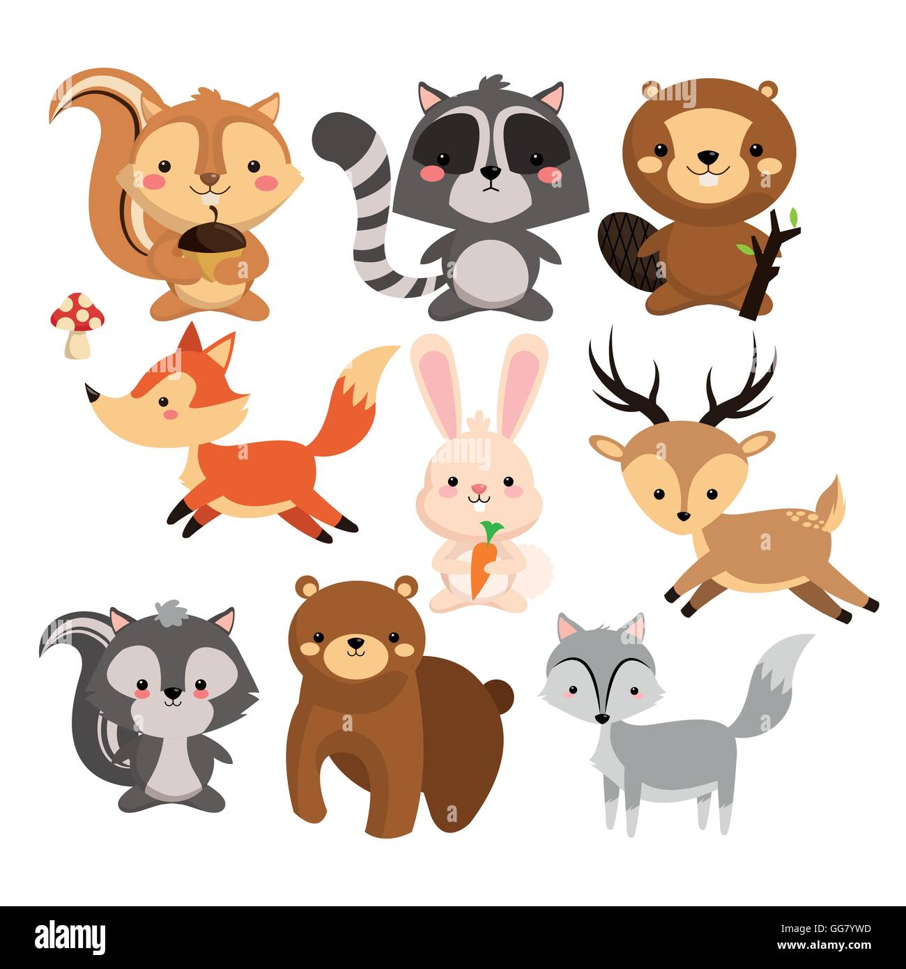 squirrel raccoon beaver fox rabbit reindeeer skunk bear wolf ico Stock ...