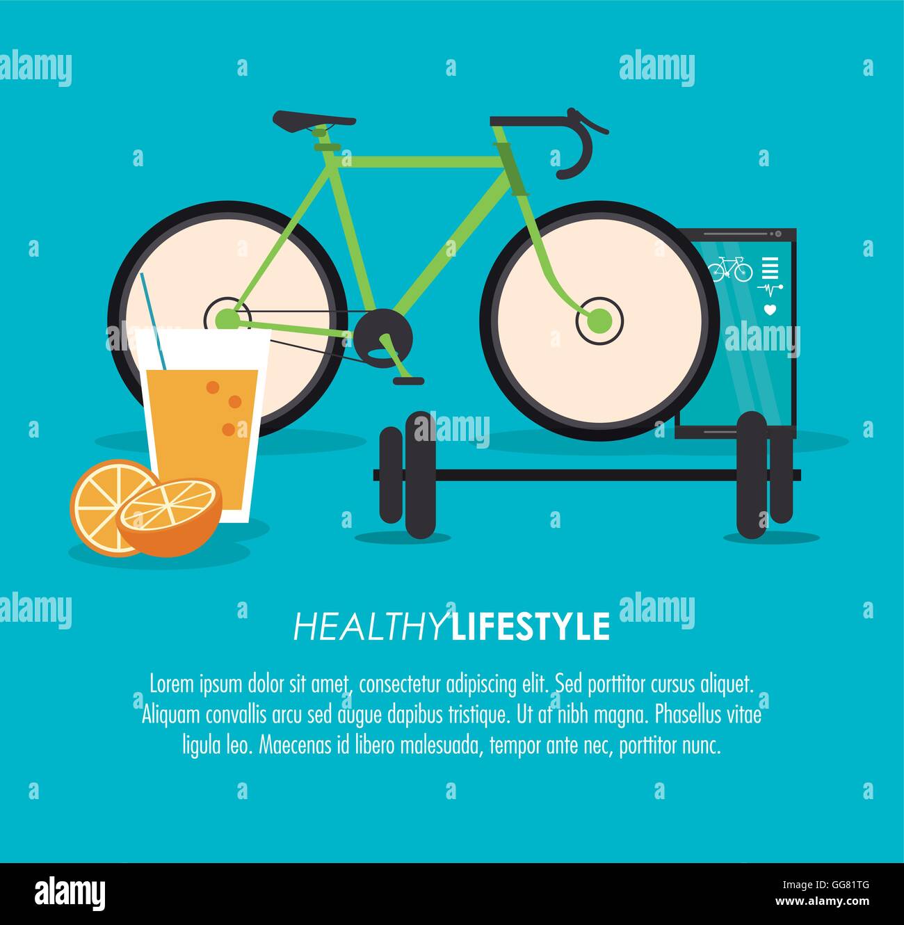 bike and icon set. Healthy lifestyle design. Vector graphic Stock ...