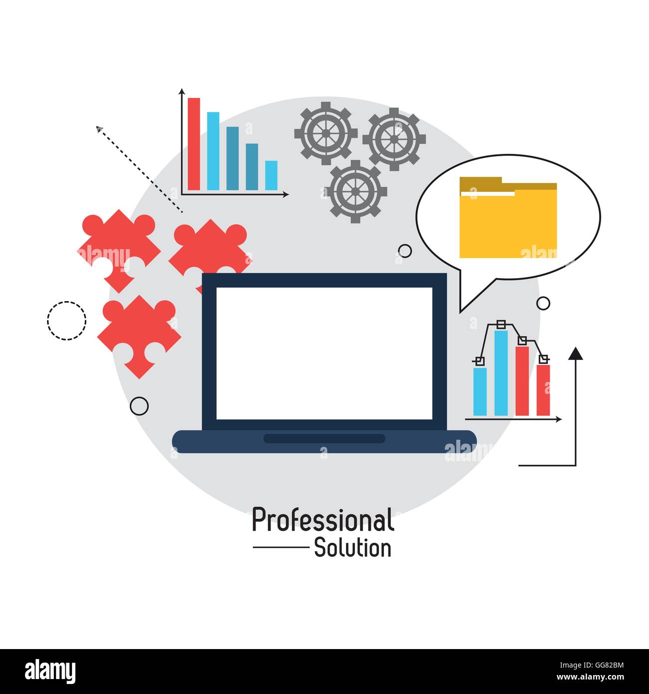 Laptop file and infographic con. Proffesional Solution. Vector g Stock ...