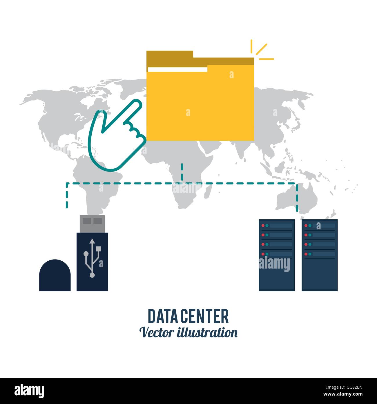 file usb and map icon. Data center design. Vector graphic Stock Vector ...