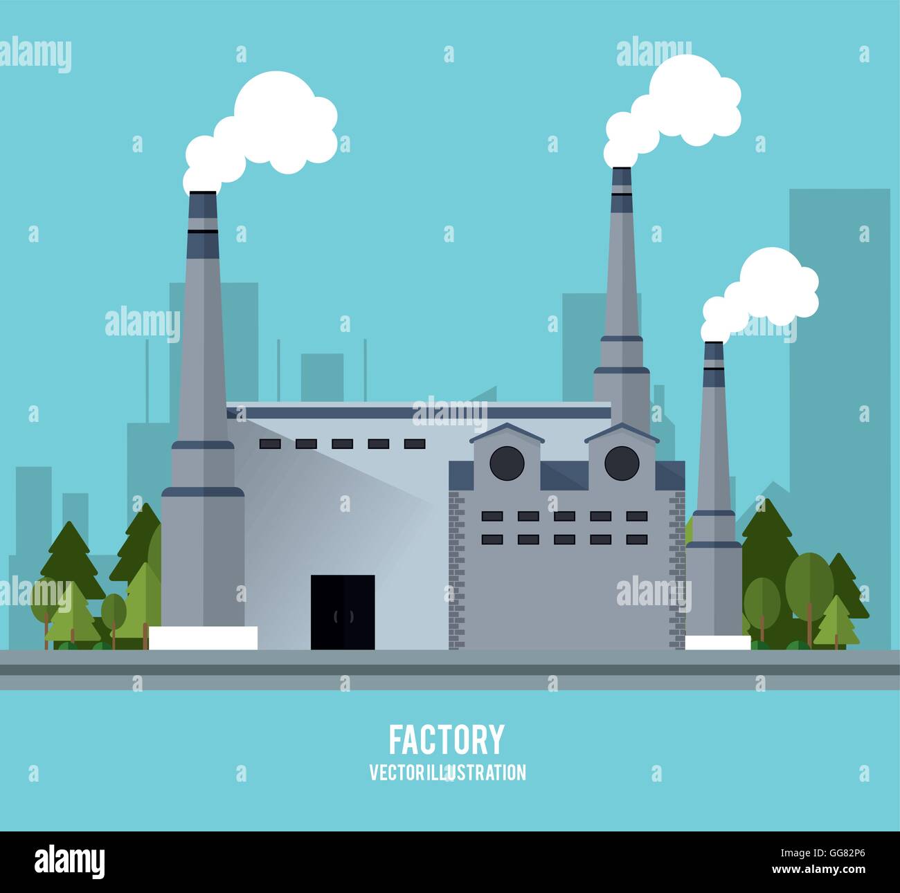 Plant trees building chimney factory industry icon. Vector graph Stock ...